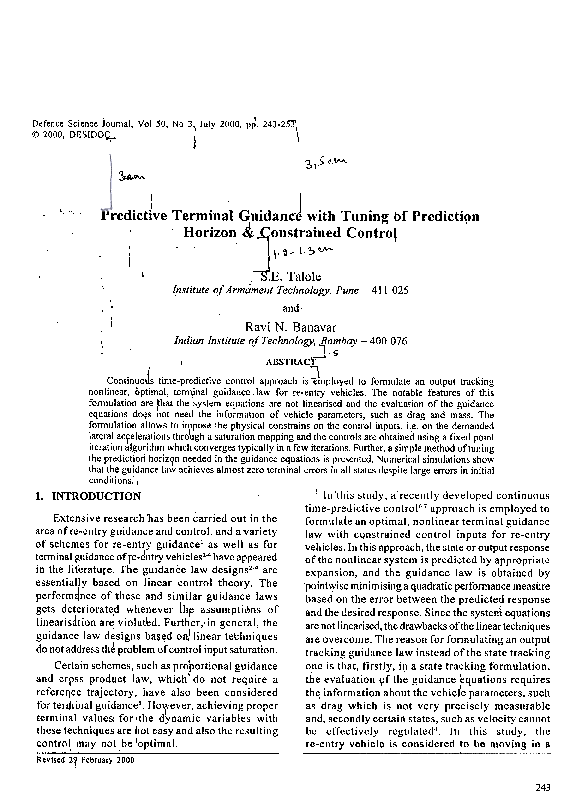 (PDF) Predictive Terminal Guidance With Tuning of Prediction Horizon & Constrained Control