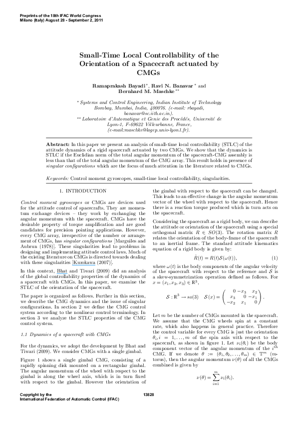 Pdf Small Time Local Controllability Of The Orientation Of A
