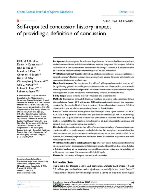 (PDF) Self-reported concussion history: impact of providing a ...