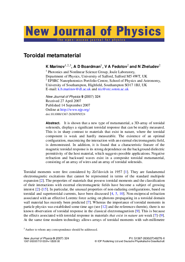 (PDF) Toroidal metamaterial