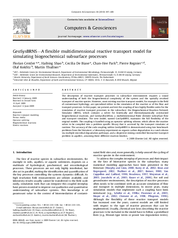 Pdf Geosysbrns A Flexible Multidimensional Reactive Transport Model For Simulating