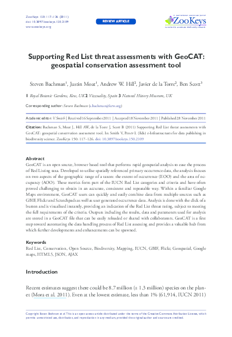 (PDF) Supporting Red List threat assessments with GeoCAT: geospatial ...