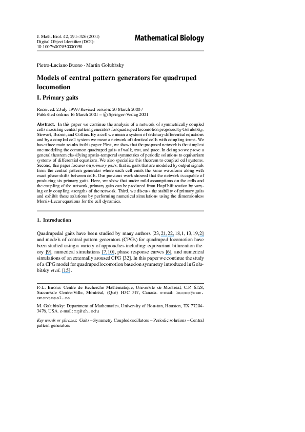 (PDF) Models of central pattern generators for quadruped locomotion