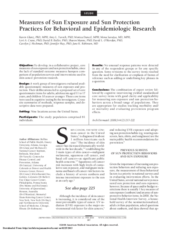(PDF) Measures of Sun Exposure and Sun Protection Practices for ...