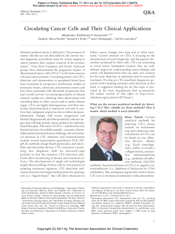 (PDF) Circulating Cancer Cells and Their Clinical Applications