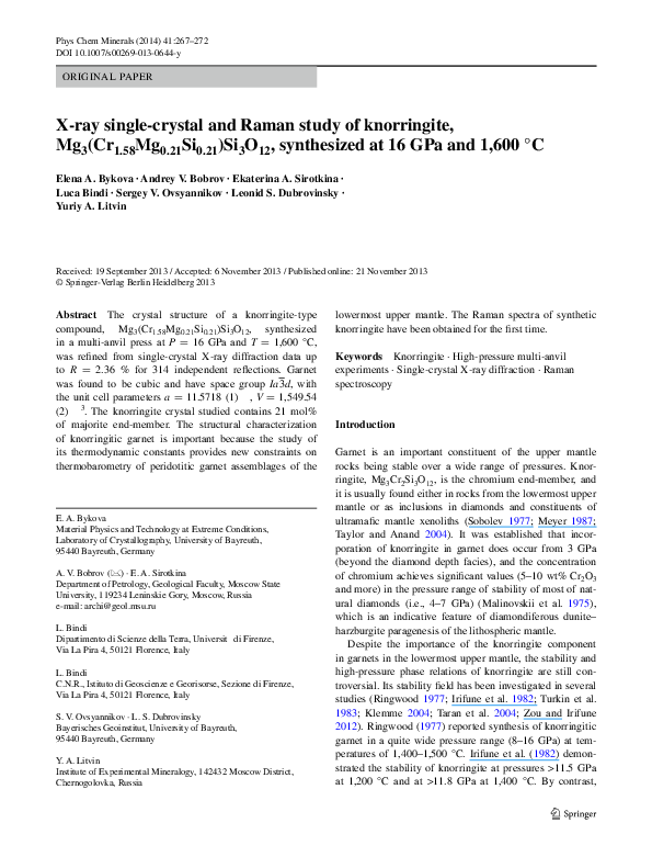 (PDF) X-ray single-crystal and Raman study of knorringite, Mg3(Cr1 ...