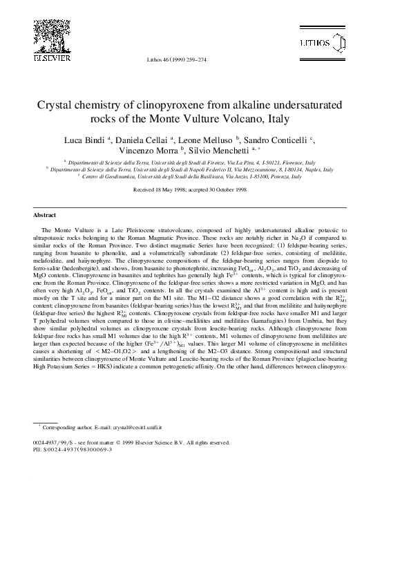 (PDF) Crystal chemistry of clinopyroxene from alkaline undersaturated ...