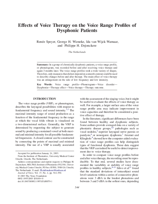 (PDF) Effects of voice therapy on the voice range profiles of dysphonic ...