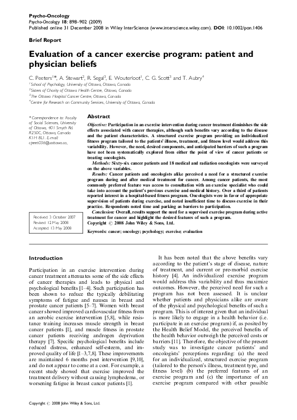 (PDF) Evaluation of a cancer exercise program: patient and physician ...