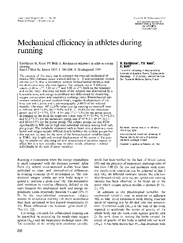 (PDF) Mechanical efficiency in athletes during running