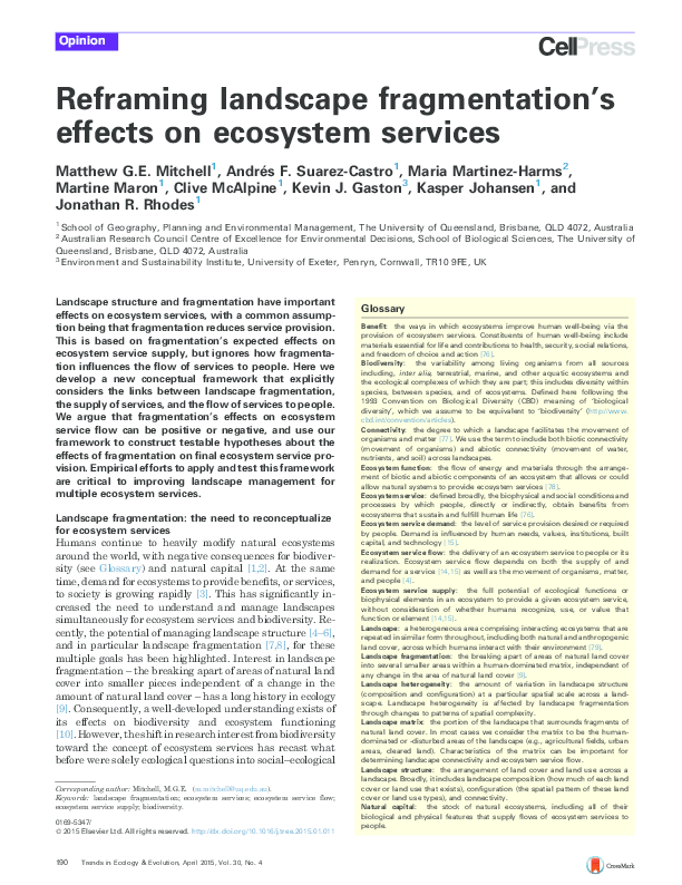 (PDF) Reframing landscape fragmentation's effects on ecosystem services