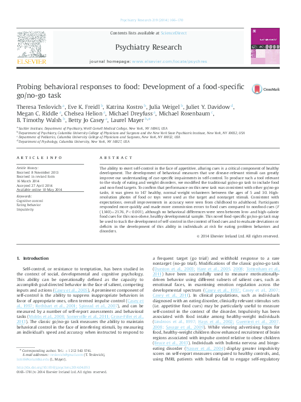 (PDF) Probing behavioral responses to food: Development of a food ...
