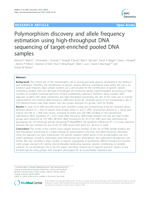 (PDF) Polymorphism discovery and allele frequency estimation using high-throughput DNA ...