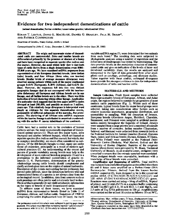 (PDF) Evidence for two independent domestications of cattle