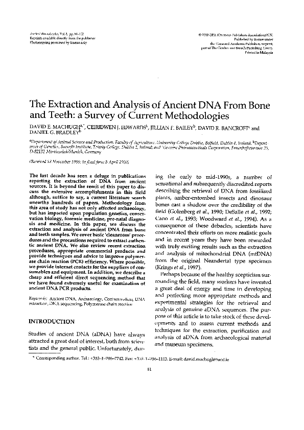 (PDF) The extraction and analysis of ancient DNA from bone and teeth: A ...
