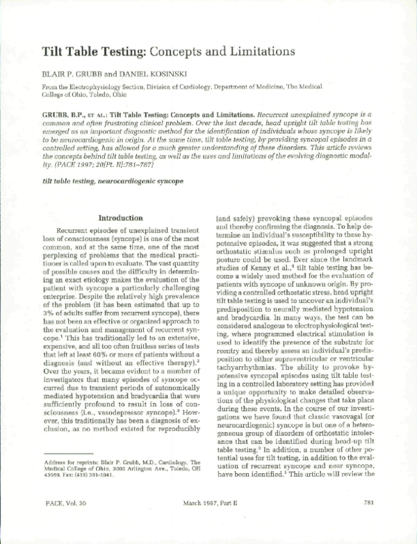 (PDF) Tilt Table Testing: Concepts and Limitations