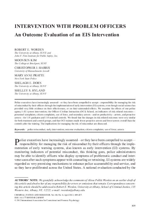 (PDF) Intervention With Problem Officers: An Outcome Evaluation of an ...