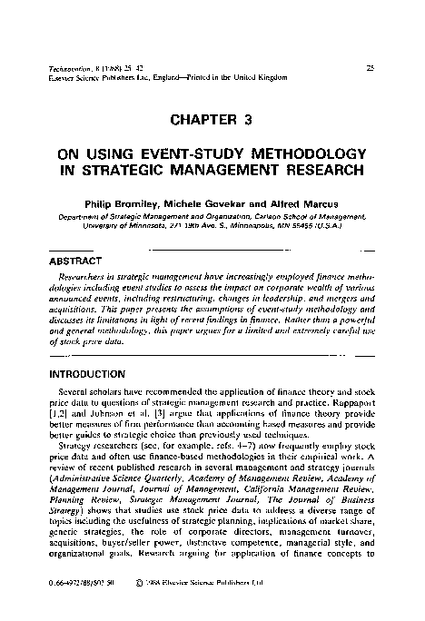Pdf On Using Event Study Methodology In Strategic Management Research