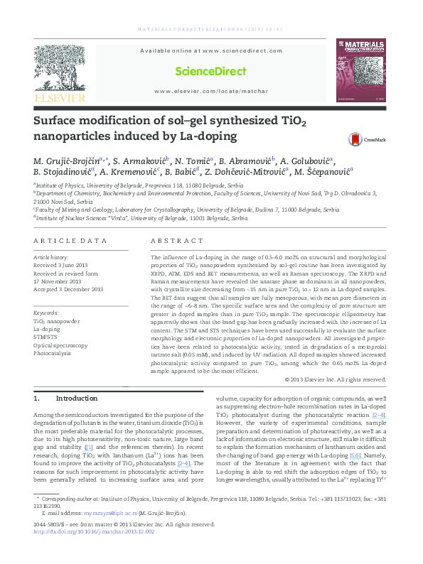 (PDF) The effects of La on structural, optical and photocatalytic properties of mesoporous TiO2 ...