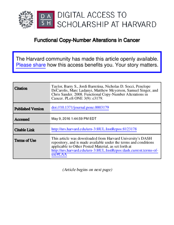 (PDF) Functional Copy-Number Alterations in Cancer