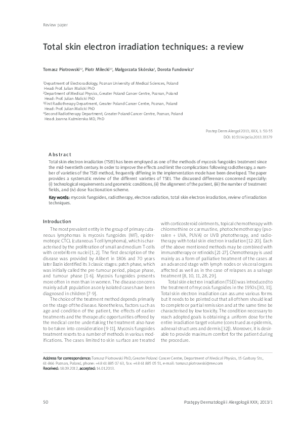 (PDF) Total skin electron irradiation techniques: a review