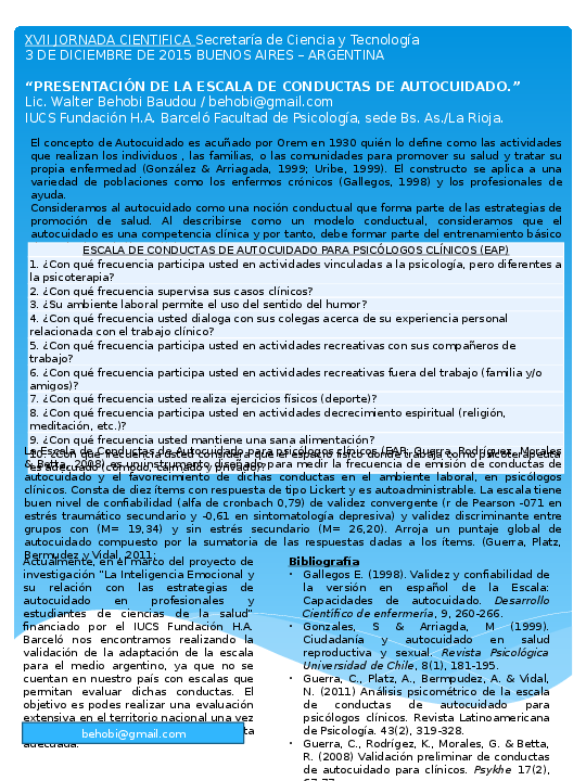 (PPT) PRESENTACIÓN DE LA ESCALA DE CONDUCTAS DE AUTOCUIDADO