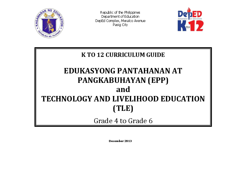 (PDF) K TO 12 CURRICULUM GUIDE EDUKASYONG PANTAHANAN AT PANGKABUHAYAN ...