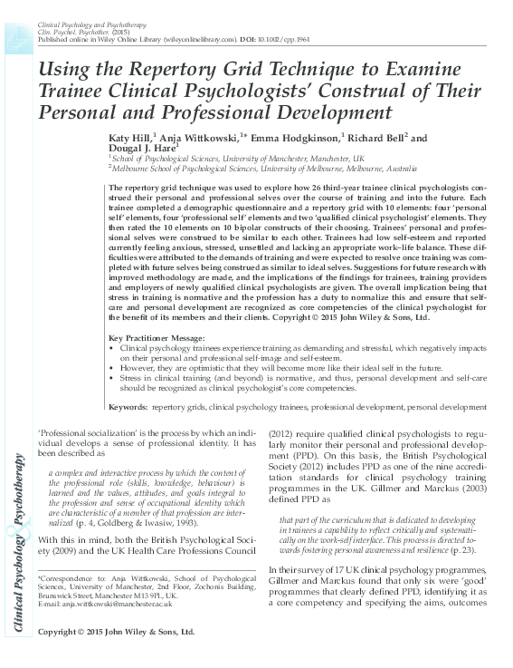 (PDF) Using the Repertory Grid Technique to Examine Trainee Clinical ...