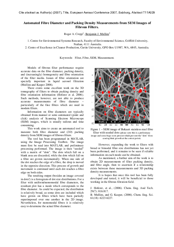 (PDF) Automated Fibre Diameter and Packing Density Measurements from ...