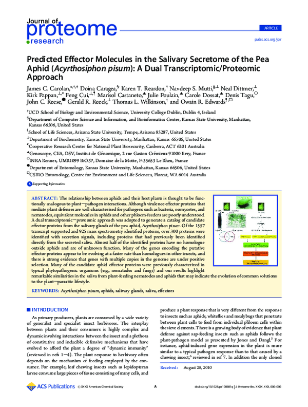 (PDF) Predicted effector molecules in the salivary secretome of the pea aphid (Acyrthosiphon ...
