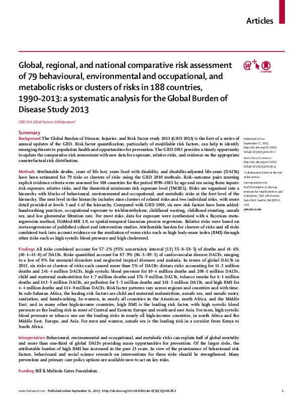 (PDF) Comparative Risk Assessment 1990-2013