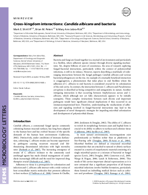 (PDF) Cross-kingdom interactions: Candida albicans and bacteria