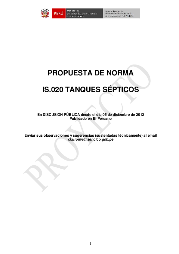 (PDF) PROPUESTA DE NORMA IS.020 TANQUES SÉPTICOS