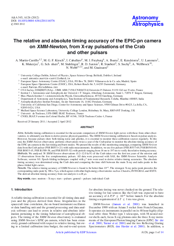 Pdf The Relative And Absolute Timing Accuracy Of The Epic Pn Camera