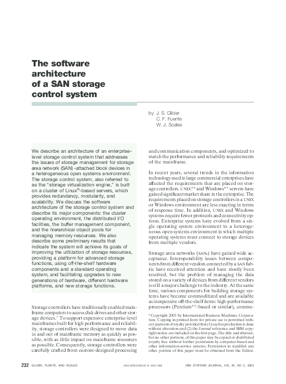 (PDF) The software architecture of a SAN storage control system