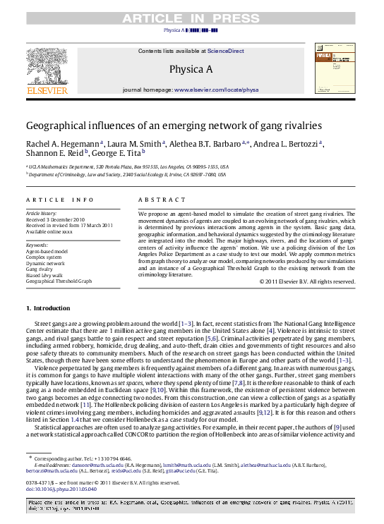 (PDF) Geographical influences of an emerging network of gang rivalries ...