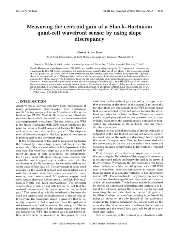 Pdf Measuring The Centroid Gain Of A Shack Hartmann Quad Cell