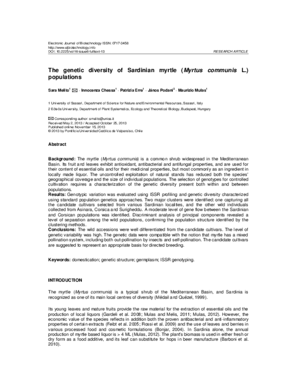 (PDF) The genetic diversity of Sardinian myrtle (Myrtus communis L ...