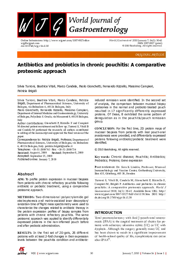 (PDF) Antibiotics and probiotics in chronic pouchitis: a comparative proteomic approach
