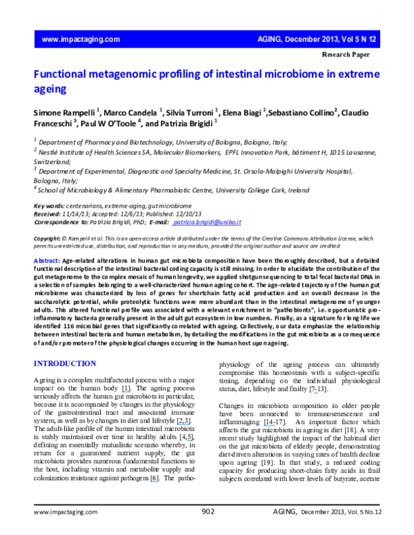 (PDF) Functional metagenomic profiling of intestinal microbiome in ...