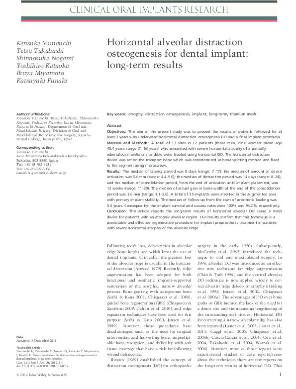 (PDF) Long-term Outcomes of Horizontal Alveolar Distraction for Implants