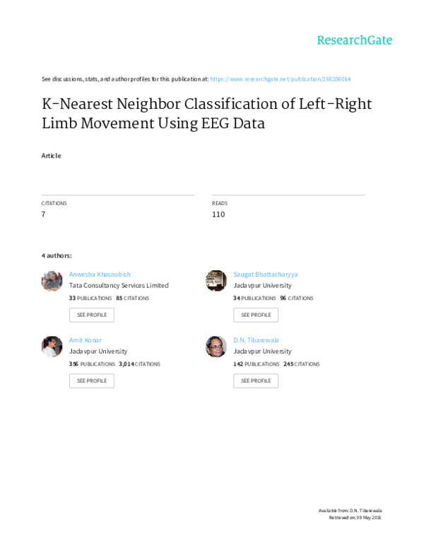 (PDF) K-Nearest Neighbor Classification of Left-Right Limb Movement ...