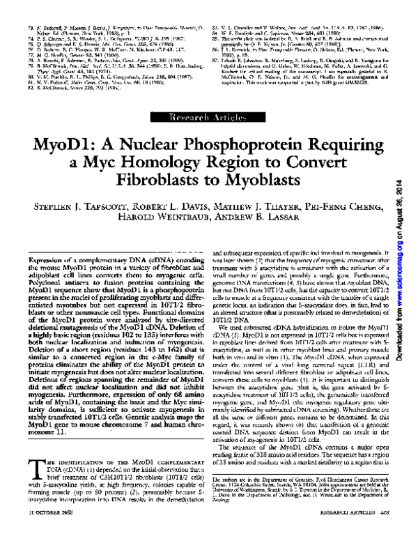 (PDF) MyoD1: a nuclear phosphoprotein requiring a Myc homology region ...