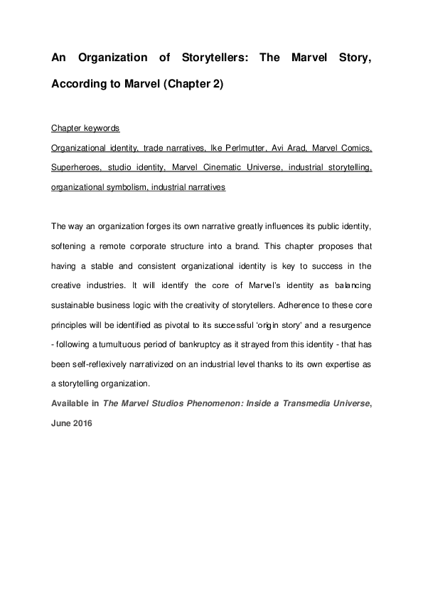 (PDF) An Organization of Storytellers: The Marvel Story, According to ...