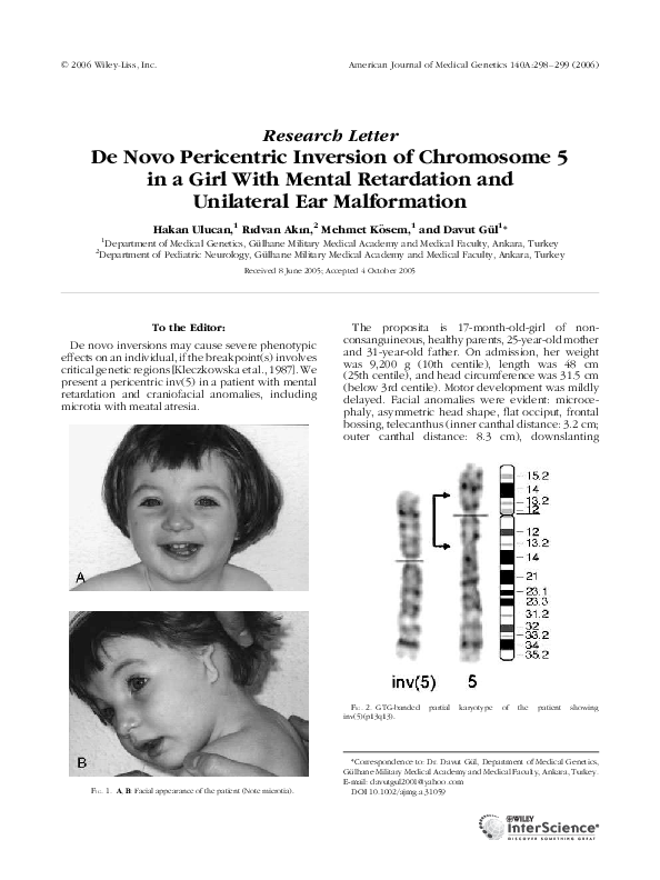 (PDF) De novo pericentric inversion of chromosome 5 in a girl with ...