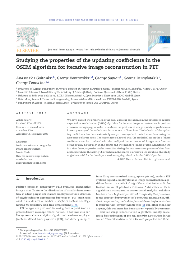 (PDF) Studying the properties of the updating coefficients in the OSEM algorithm for iterative ...