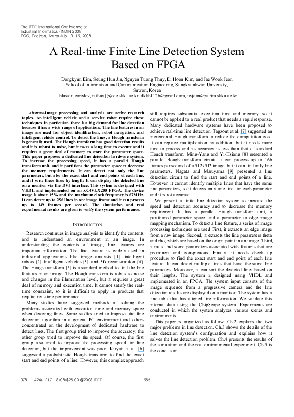 Pdf A Real Time Finite Line Detection System Based On Fpga