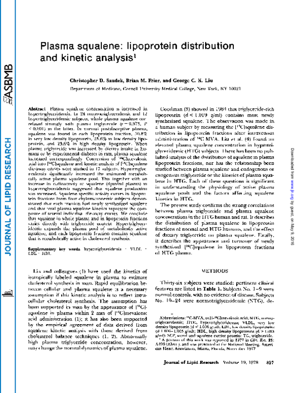 (PDF) Plasma squalene: lipoprotein distribution and kinetic analysis1 ...