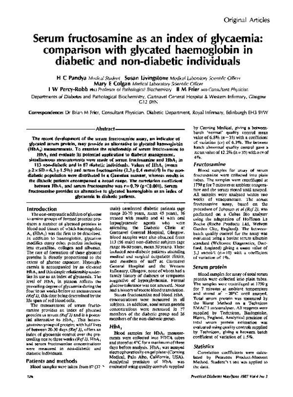 (PDF) Serum fructosamine as an index of glycaemia: Comparison with ...