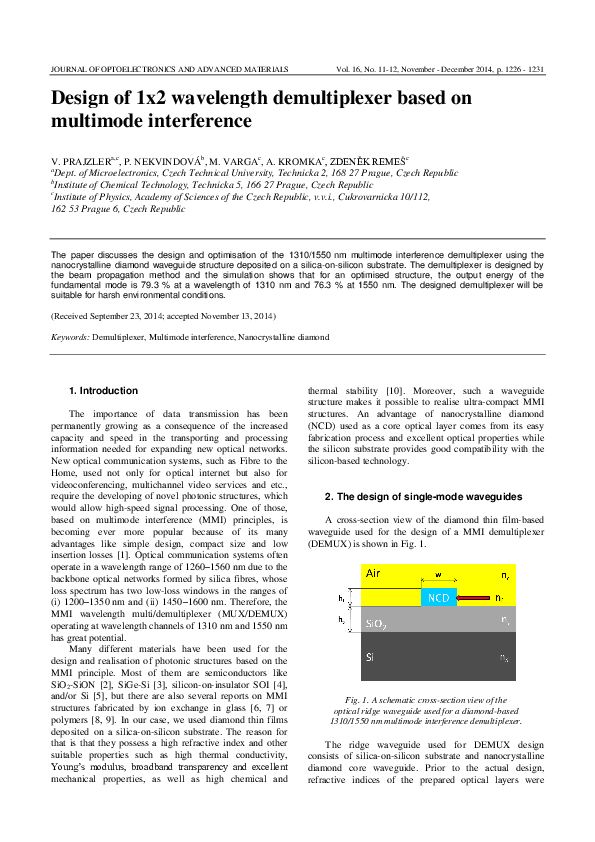 (PDF) Design of 1x2 wavelength demultiplexer based on multimode interference